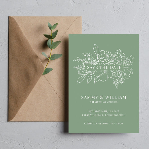 Green floral save the date card Summer Bloom – NIVI Design