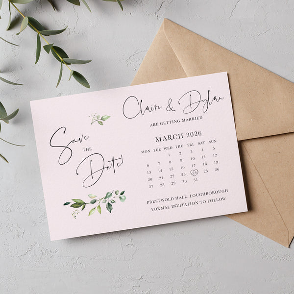 Evergreen save the date calendar landscape card ERGN105b – NIVI Design