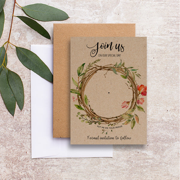 Summer wreath save the date backing cards kraft printed – NIVI Design