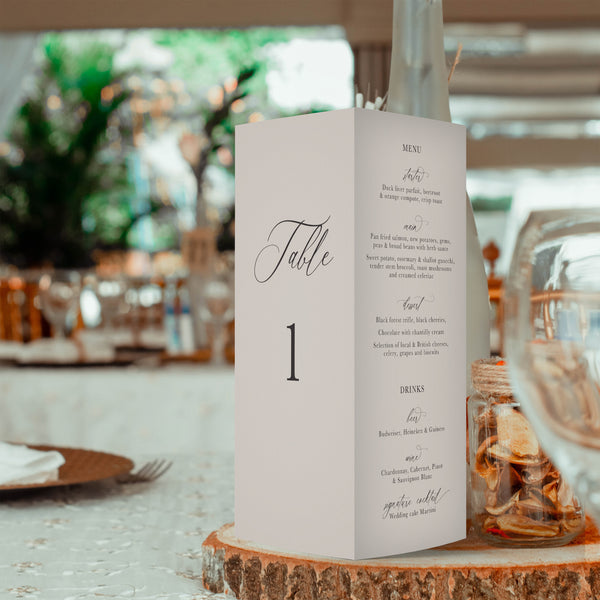 Larisa trifold table number, menu, thank you sign – NIVI Design