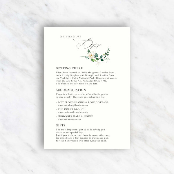 White Floral Evergreen Information card – NIVI Design