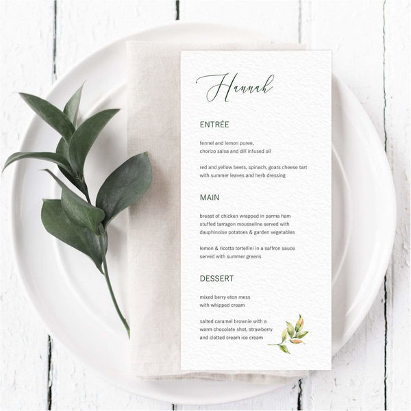 Leaf Menu Card With Guest Names – NIVI Design